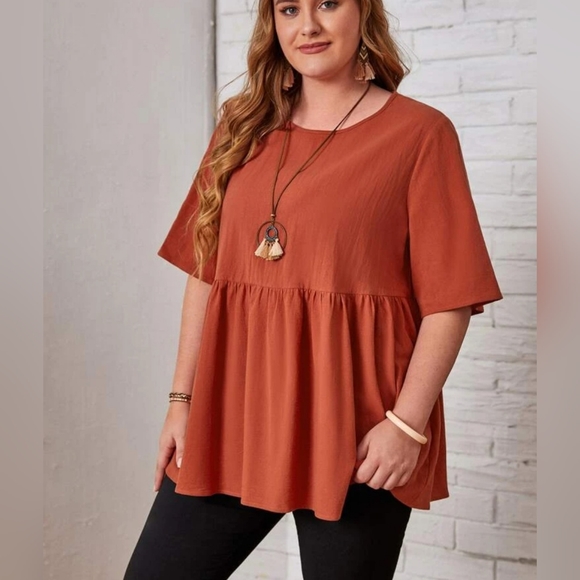 SHEIN | Tops | 7 Emery Rose Plus Ruffle Hem Solid Top | Poshmark